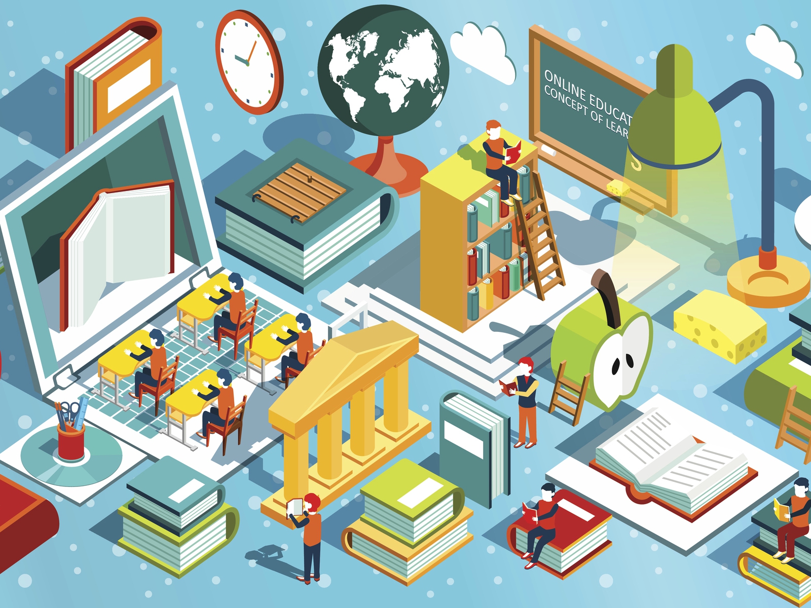 Digital Teaching Environment - Flat Isometric Library Design ...