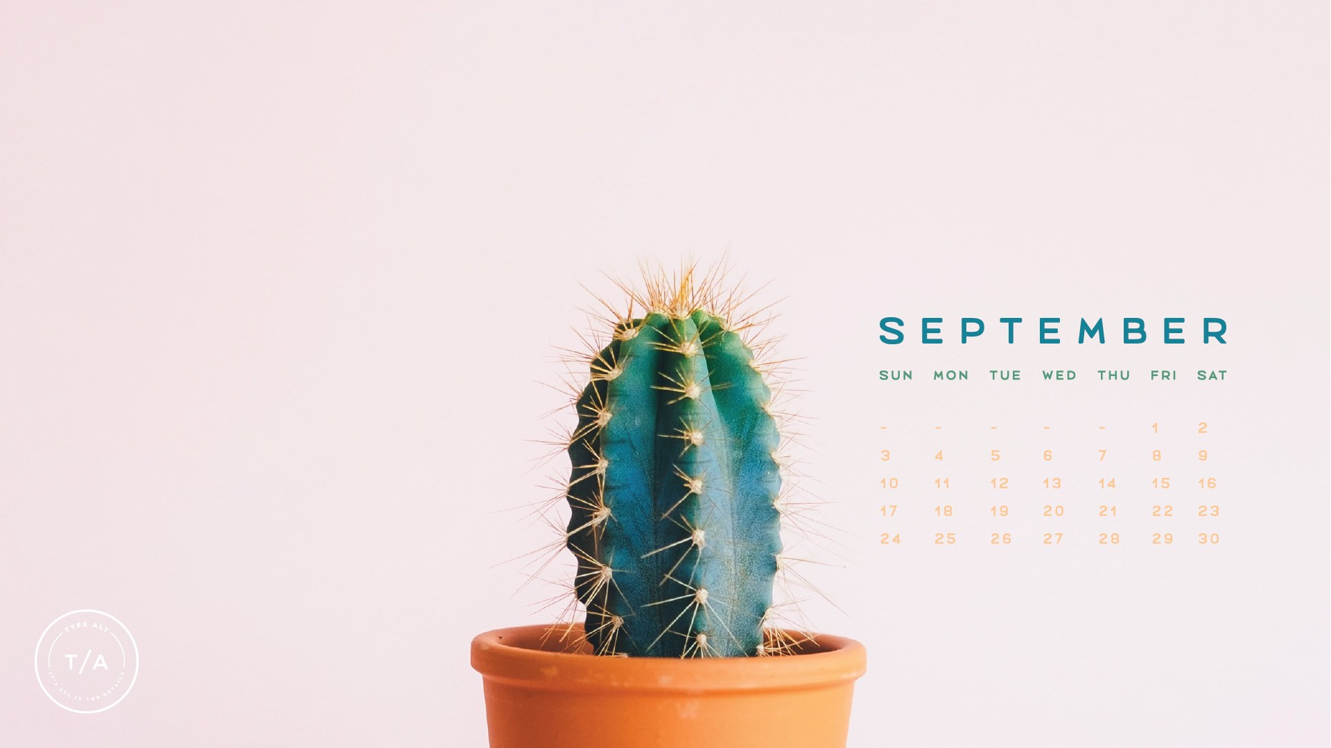 September Desktop Calendar Cactus - 1920x1080 Wallpaper - teahub.io