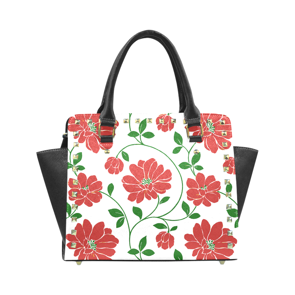 Red Flowers Cute Floral Wallpaper Rivet Shoulder Handbag - Wallpaper ...