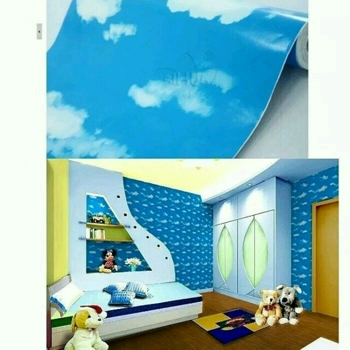 Wallpaper Sticker Dinding Motif Awan Biru Laut 10maw - Kids Room ...