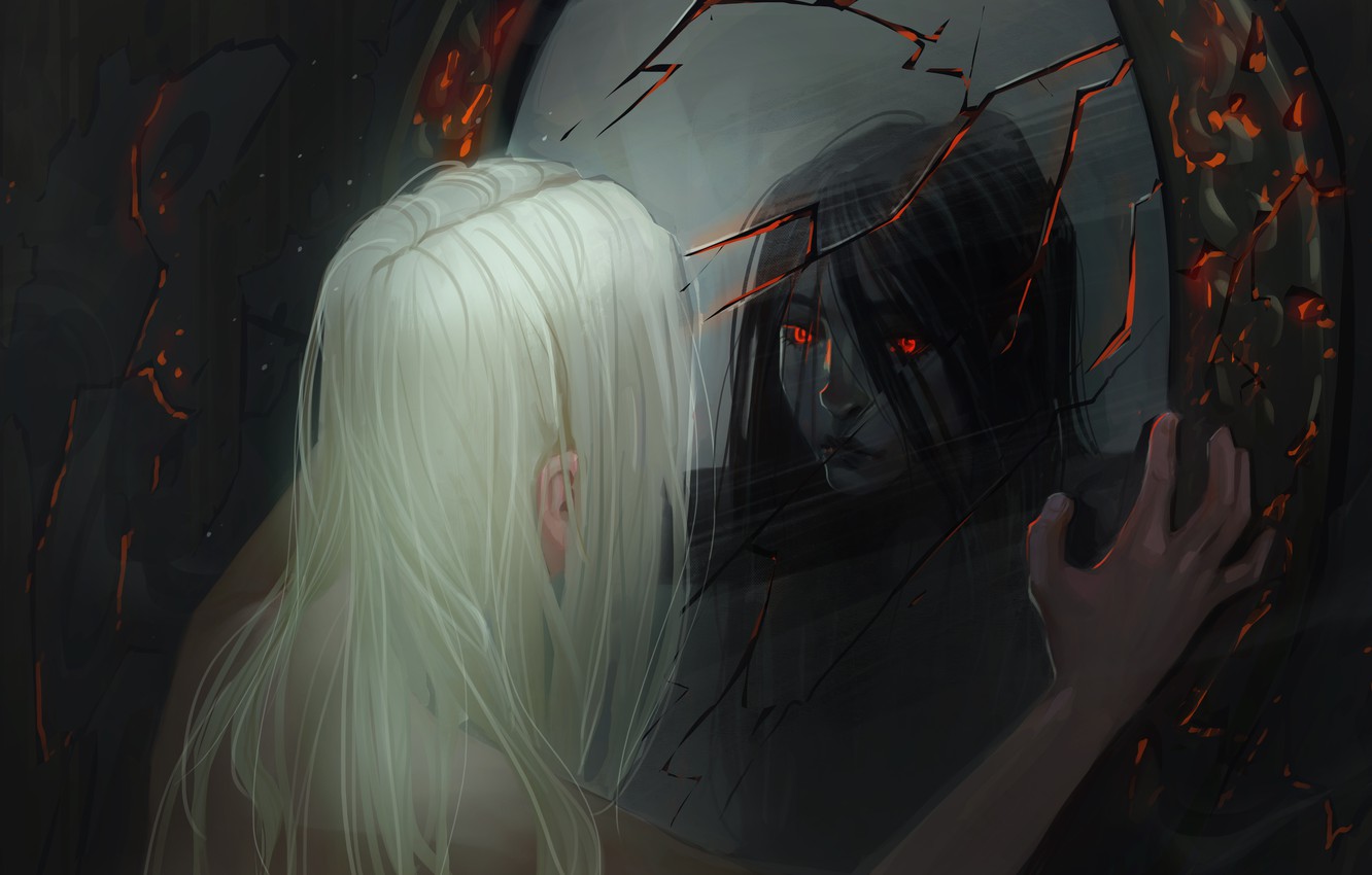 Photo Wallpaper Girl, Cracked, Reflection, Mirror, - Demon Reflection ...