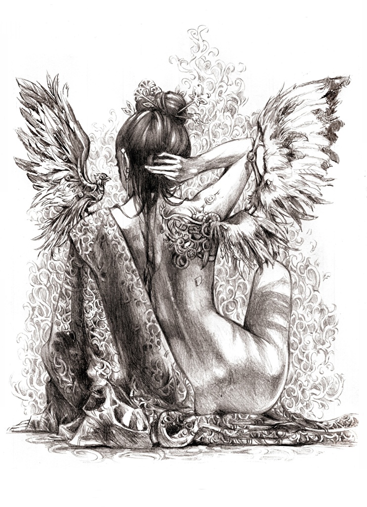 Angel Drawing Back View - 743x1024 Wallpaper - teahub.io