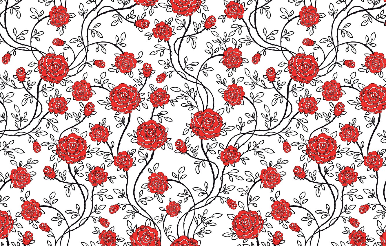 Photo Wallpaper Flowers, Roses, Texture, Pattern - Red Flower Pattern ...