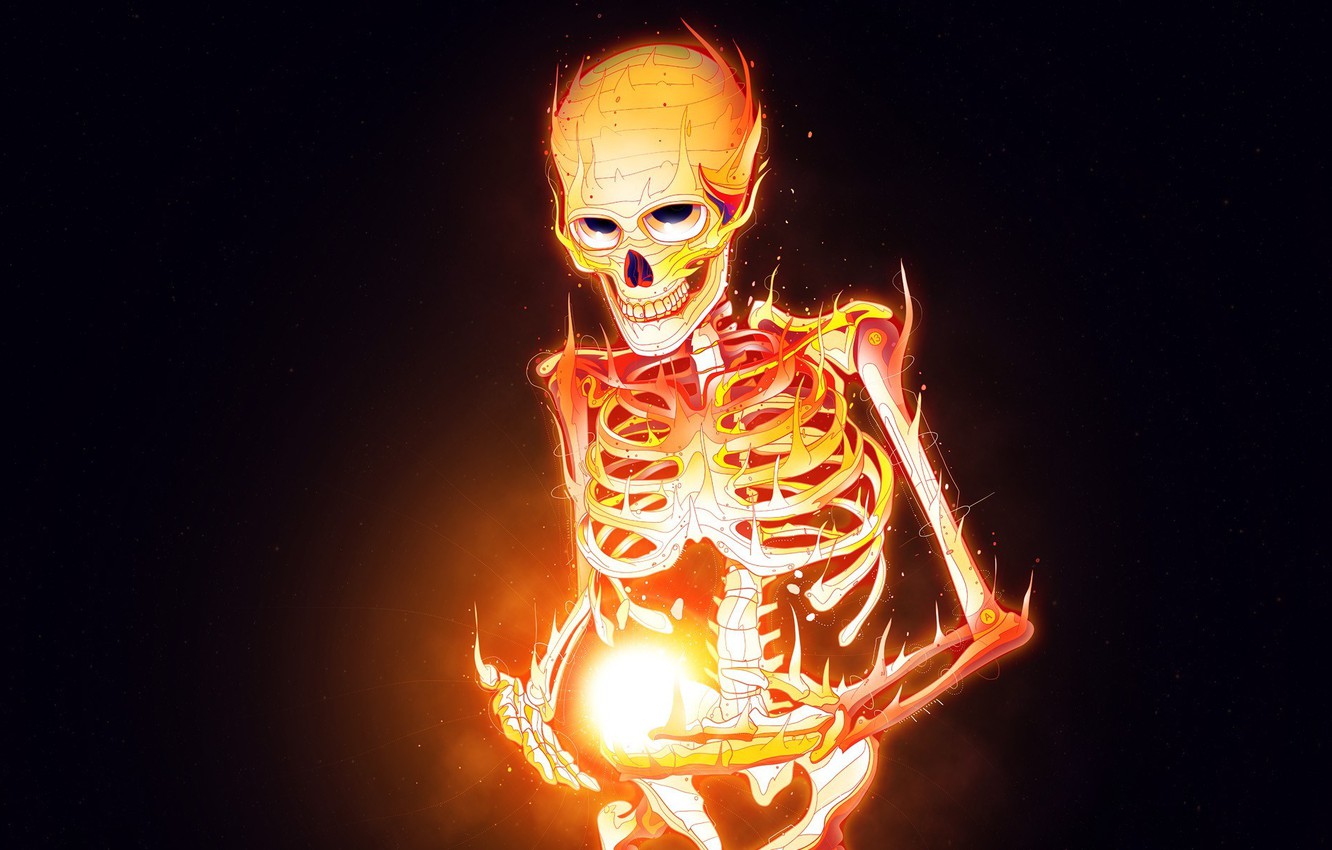 Photo Wallpaper Fire, Flame, Skull, Minimalism, Skeleton - Fire ...