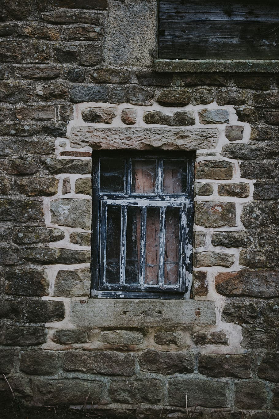 Black Wooden Glass Panel Window On Grey Brick Wall, - Window - 910x1367 ...