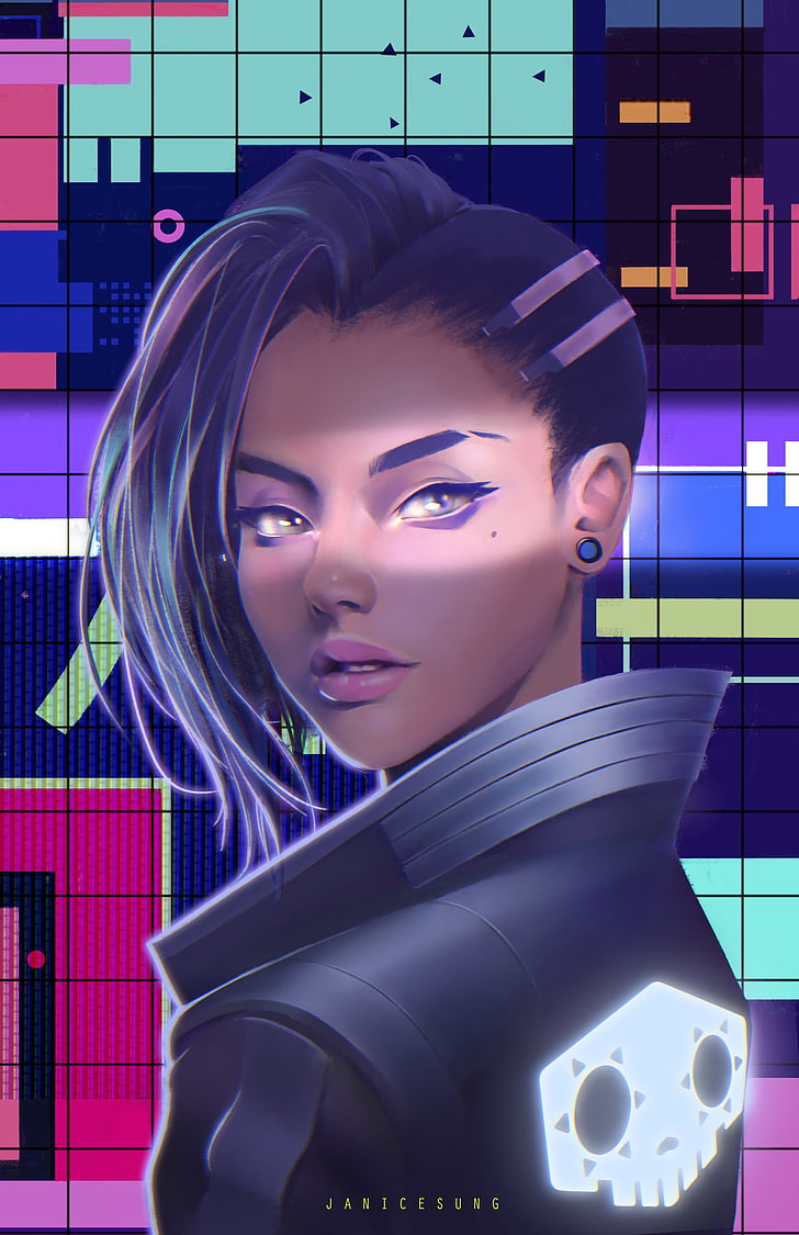 Download Sombra , Neon, Colorful, Technology, Portrait, One - Overwatch ...