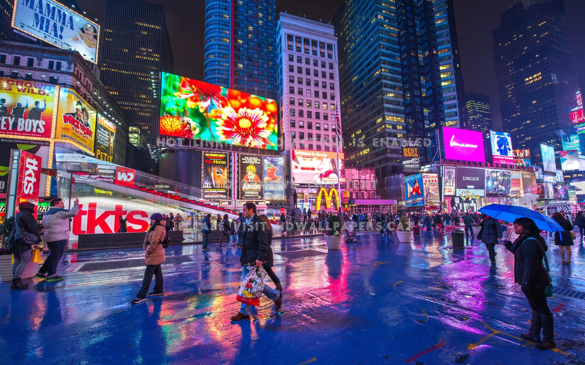 Rainy Night Times Square Skyscrapers City - Times Square - 1920x1200 ...
