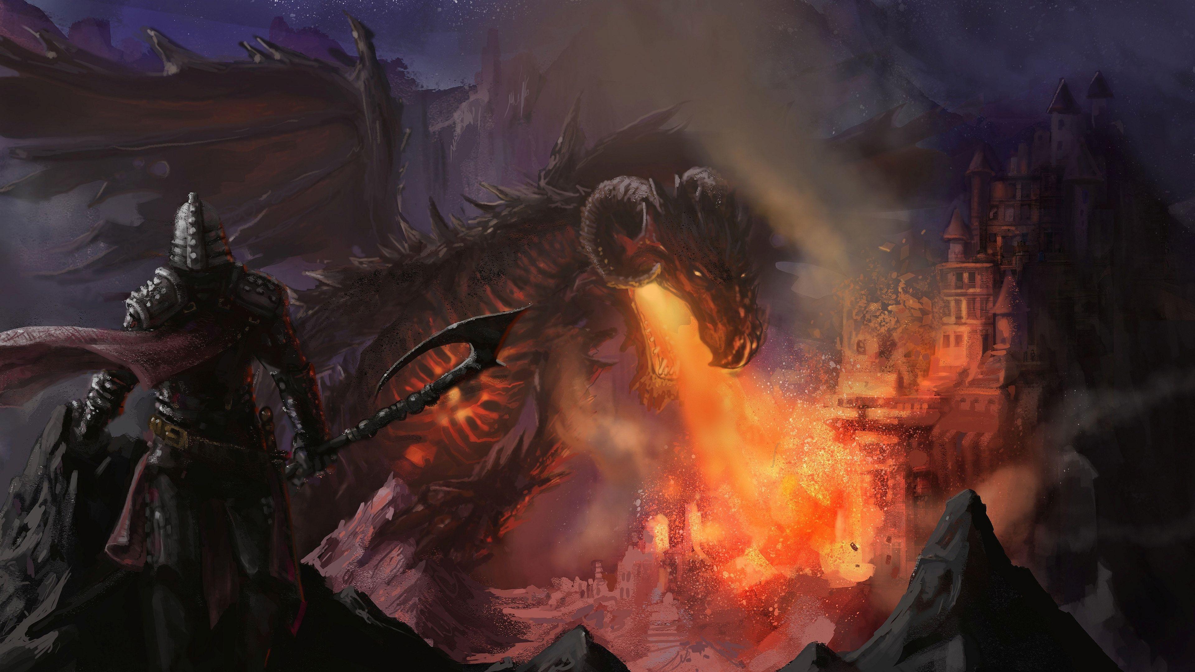 Knights Fighting Red Dragons