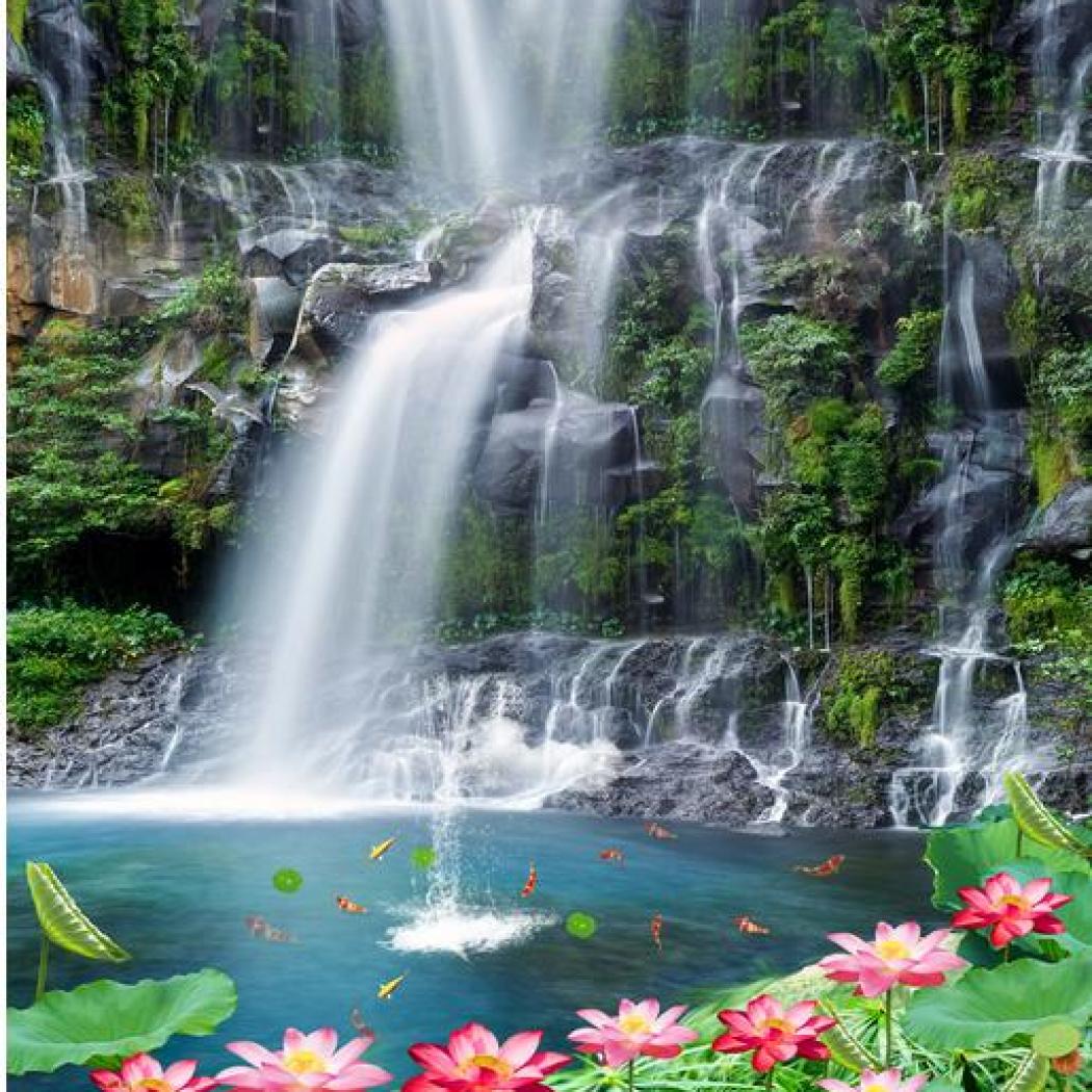 3d Floor Painting 3d Wallpaper Waterfall Lotus Wallpaper - Waterfall ...