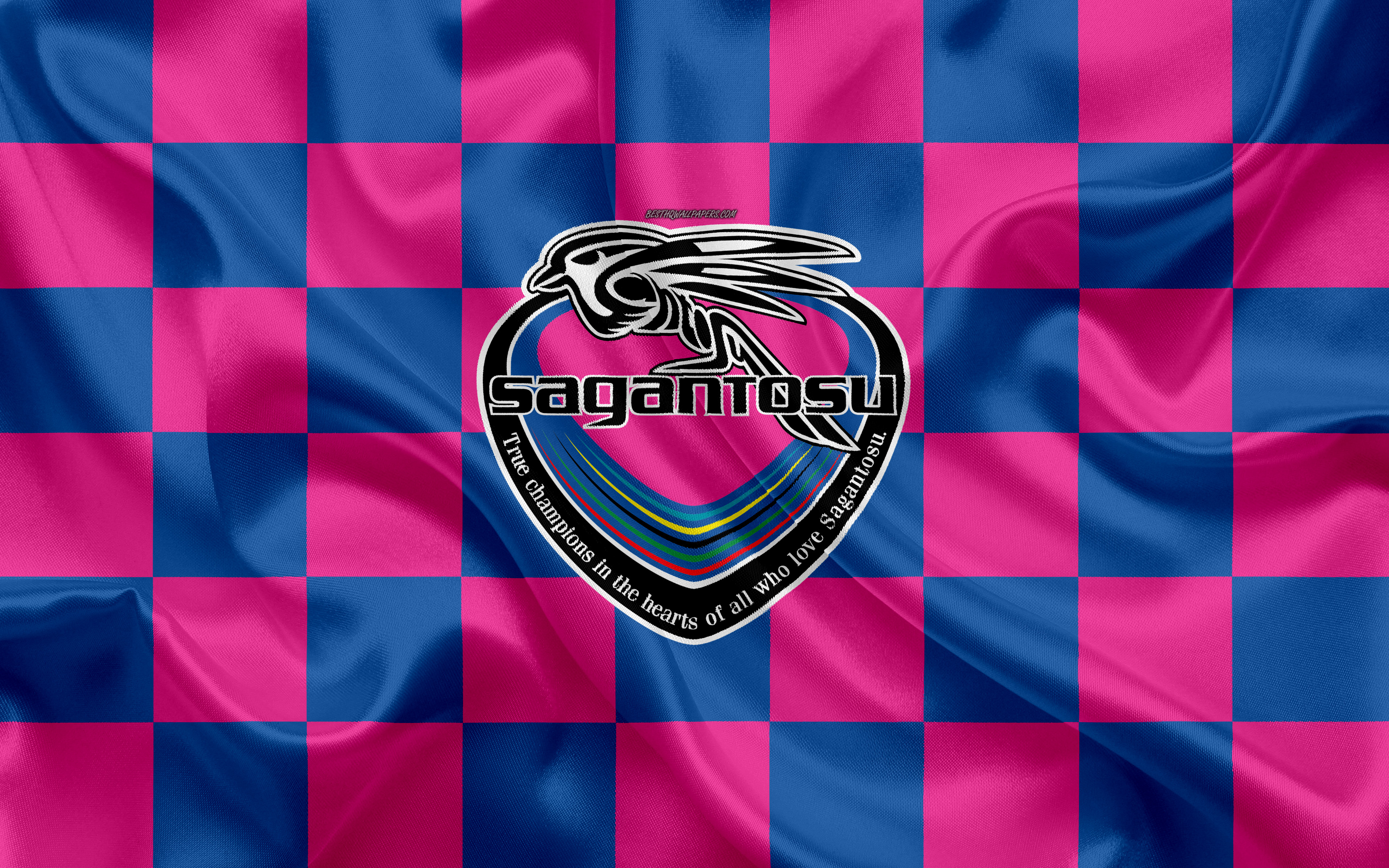 Sagan Tosu Fc, 4k, Logo, Creative Art, Blue Pink Checkered - Football ...