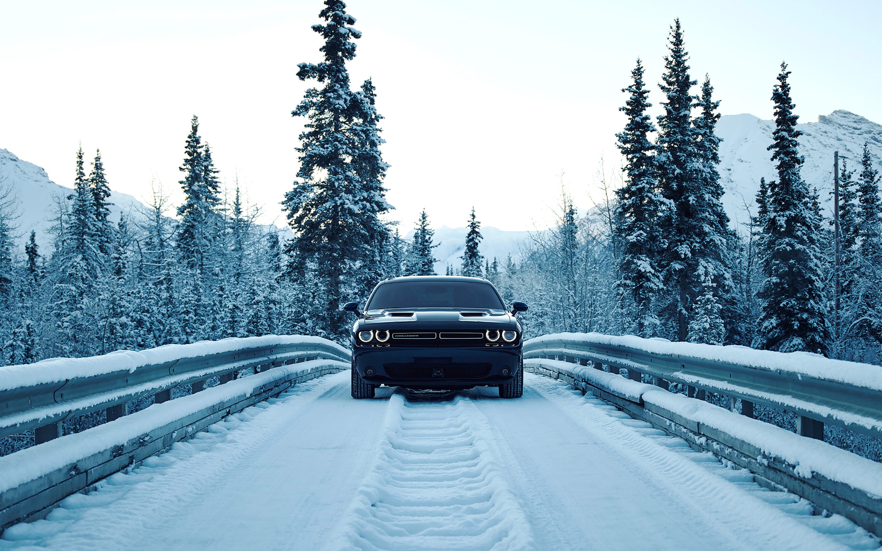 Wallpaper Dodge Car Front View, Snow, Winter, Road - Dodge Challenger ...