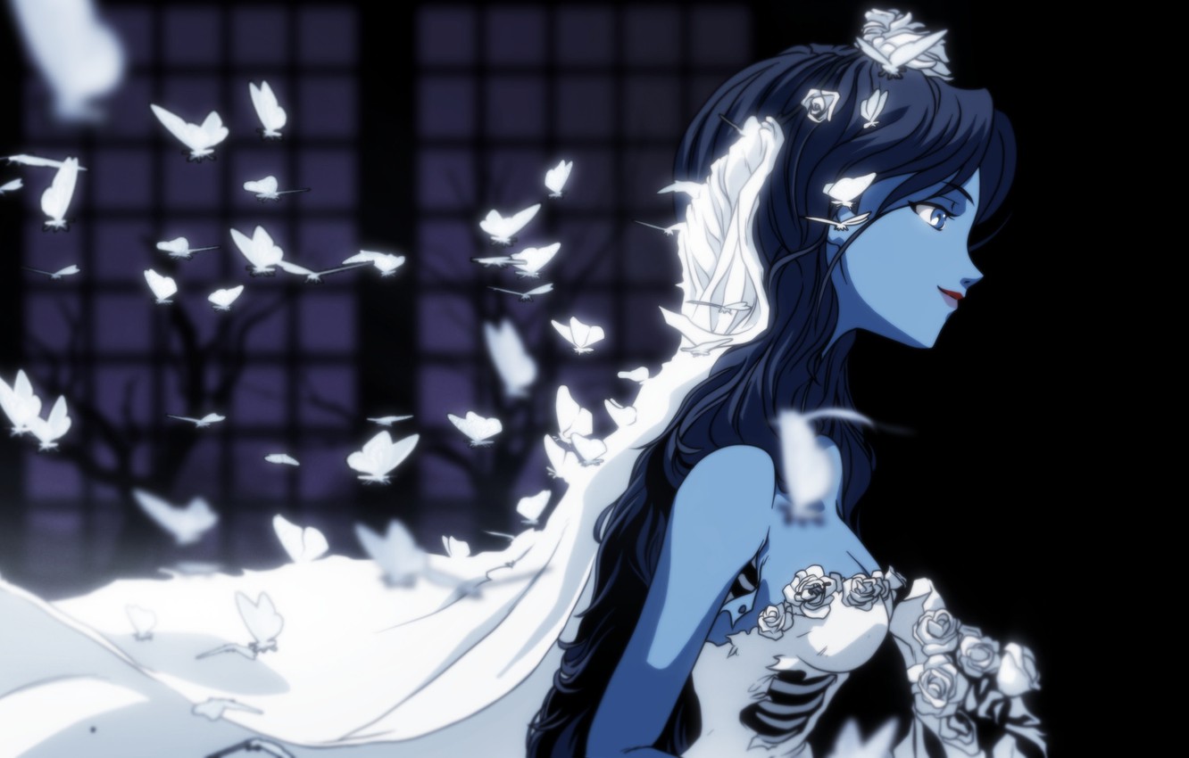 Photo Wallpaper Butterfly, Flowers, White, Dress, Art, - Corpse Bride ...