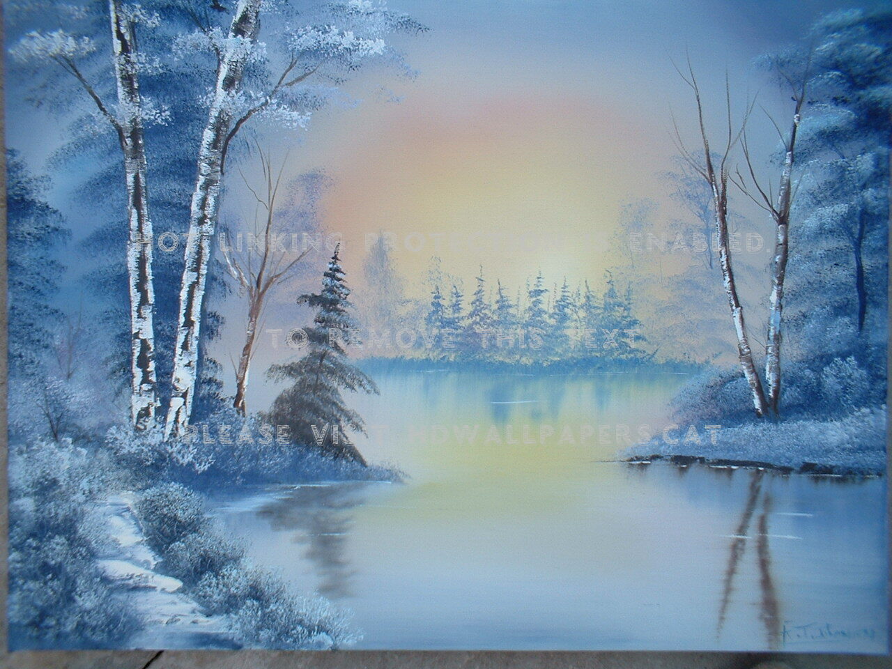 Bob Ross Painting Lake Snow Winter Nature - Bob Ross Signature On ...