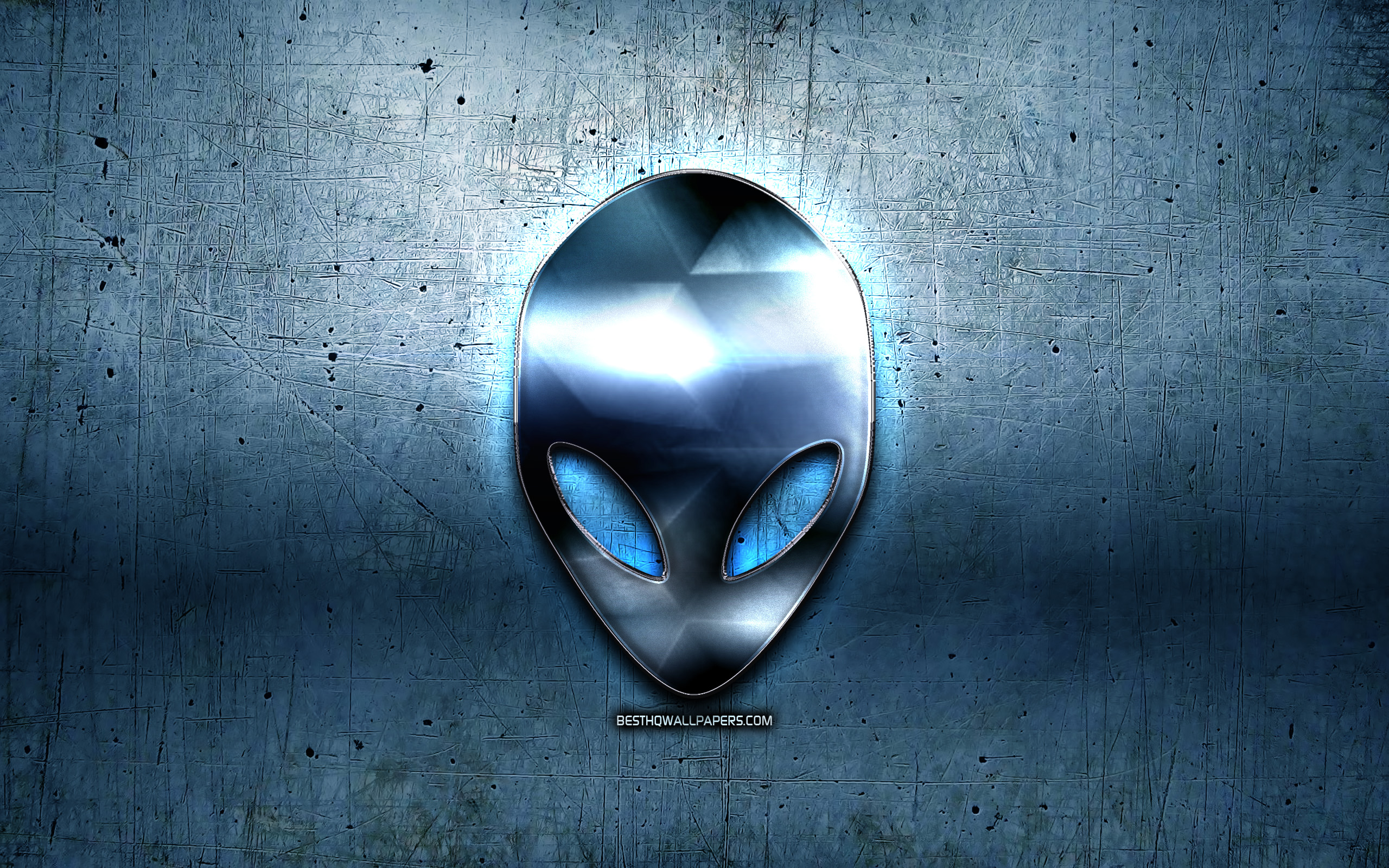 Alienware Logo, 4k, Blue Metal Background, Grunge Art, - Apple Fondo De ...