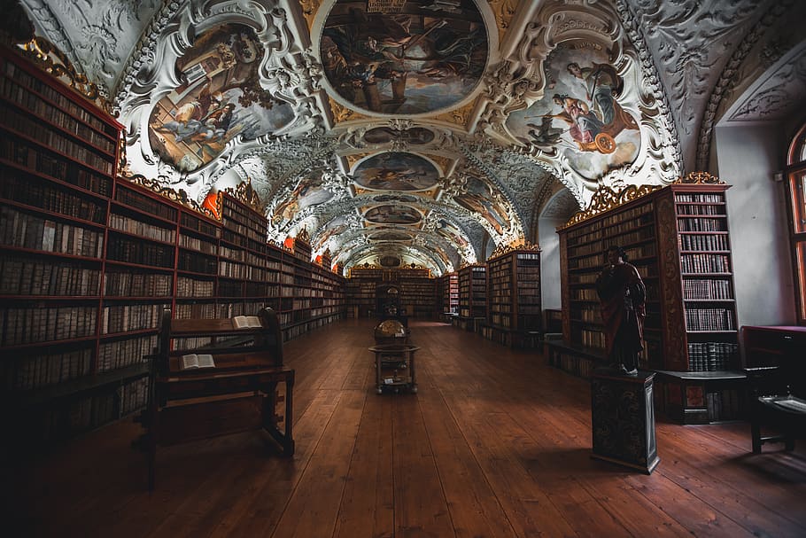Photo Of Library With Religious Embossed Ceiling, Indoors, - Strahov ...