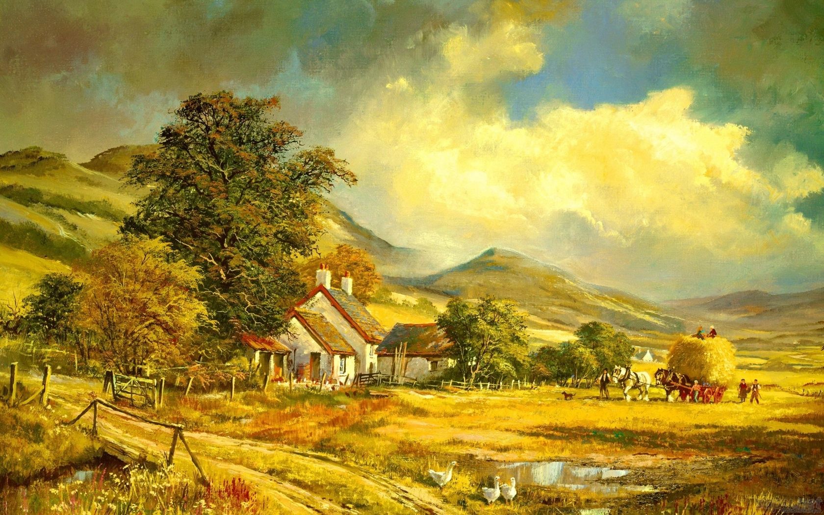 Farm Painting Hd - 1680x1050 Wallpaper - teahub.io