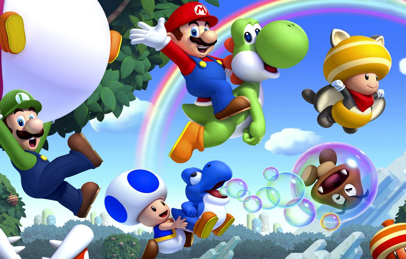 Photo Wallpaper Leaves, Trees, Mushrooms, Rainbow, - Mario Bros ...