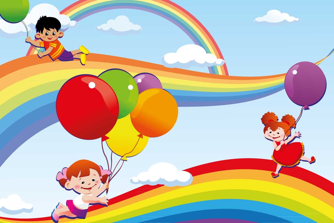 Walls And Murals Fantasy Ride On Rainbow Kids Peel - Kids Vector ...