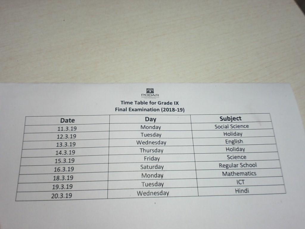 Grade 9 2019 Table Time Grade Time Table 9 Examination Document 