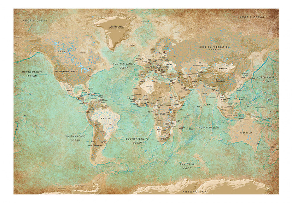Photo Wallpaper Turquoise World Map 94554 Additionalimage - Turquoise ...