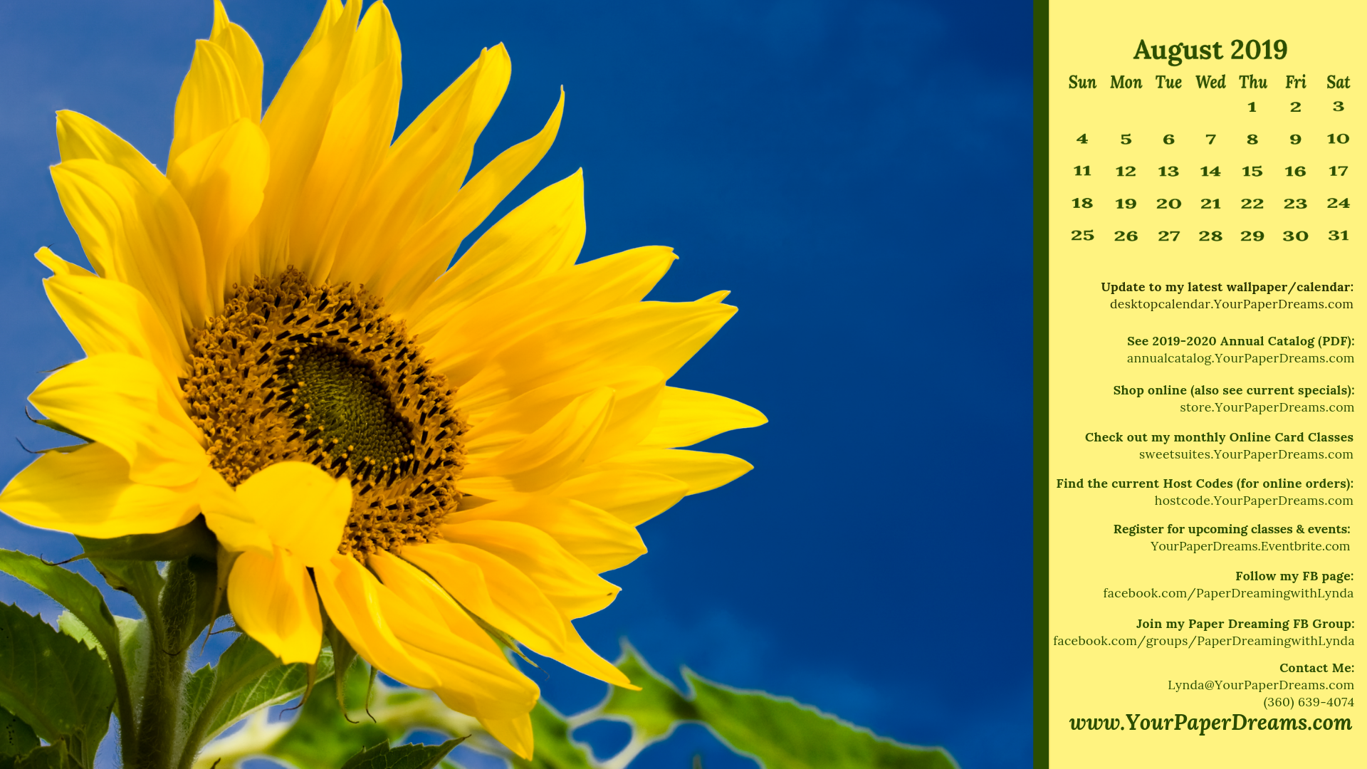 August S Wallpaper/calendar Is Ready To Download - Sunflower ...