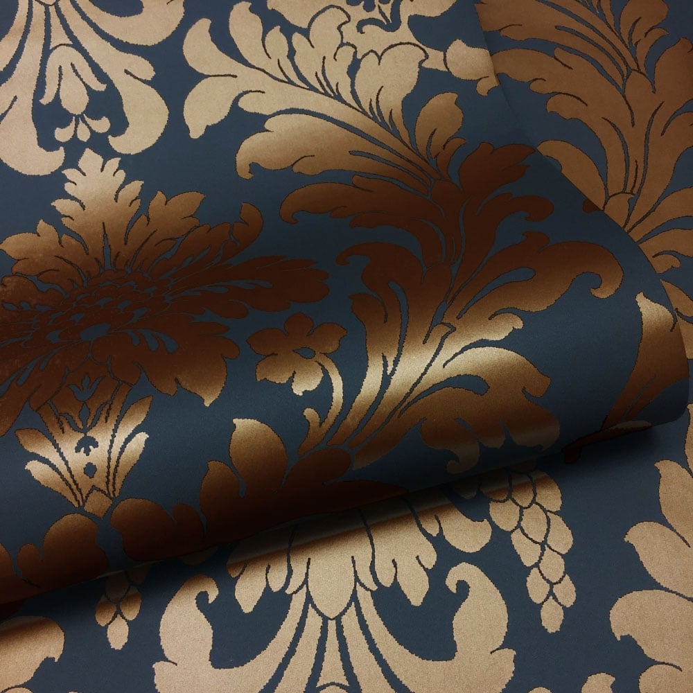 Shimmer Metallic Grande Damask Wallpaper Charcoal Copper - 1000x1000 ...