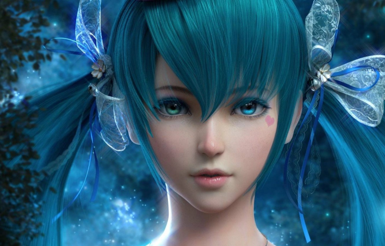 Photo Wallpaper Face, Lights, Vocaloid, Bow, Hatsune - Hatsune Miku ...