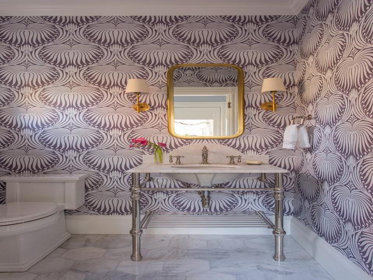 Farrow Pokemon Purple And Ball Lotus Wallpaper Marble - Powder Room ...