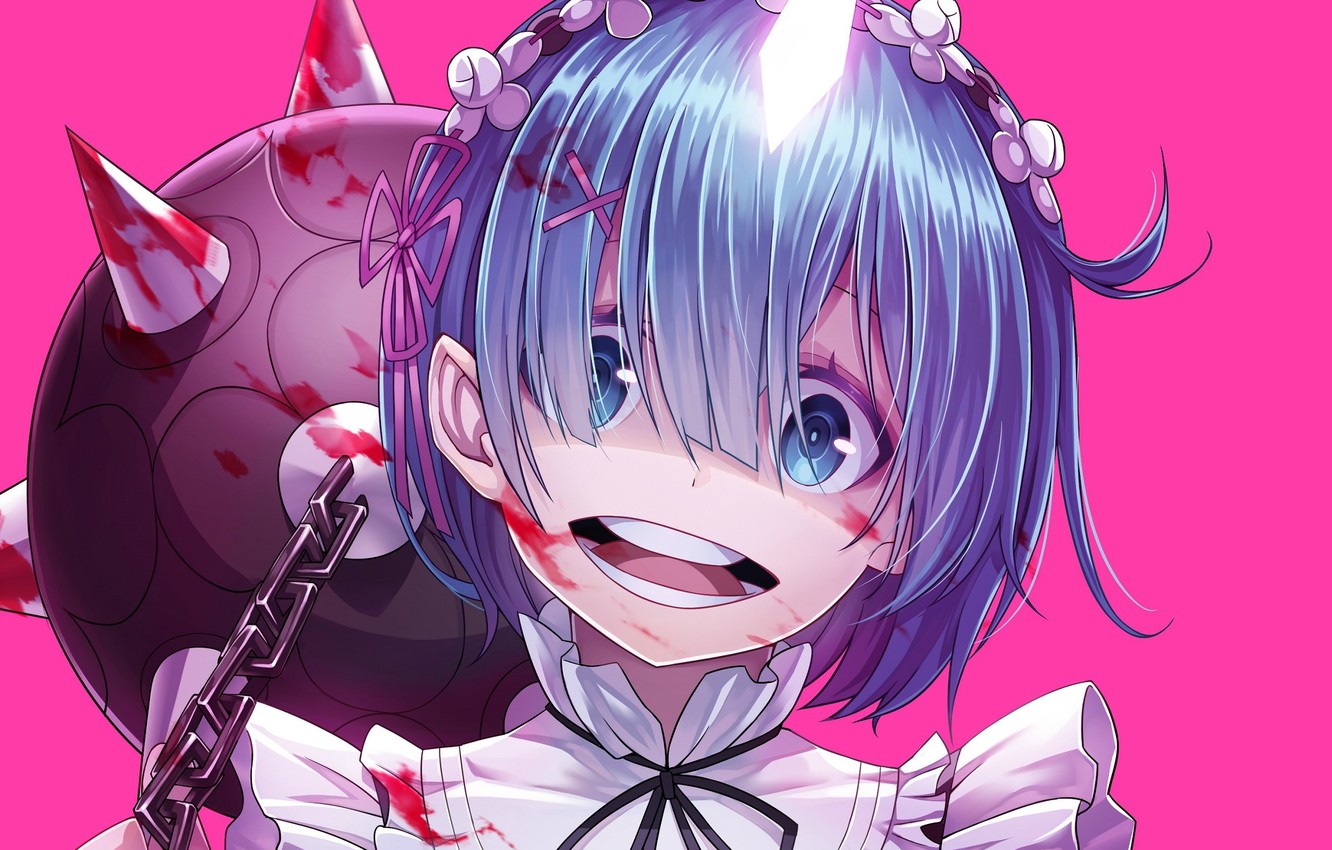 Photo Wallpaper Blood, The Demon, Chain, Madness, Horn, - Yandere Rem ...