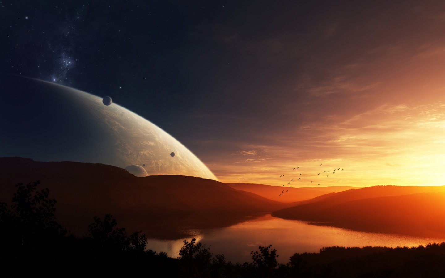 Alien Planet Linear River Dawn Space - Dawn On Alien Planet - 1440x900 ...