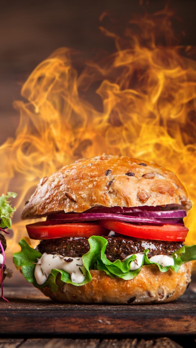 Burger, Steak, Fire, 5k - Fire Burger - 640x1138 Wallpaper - teahub.io