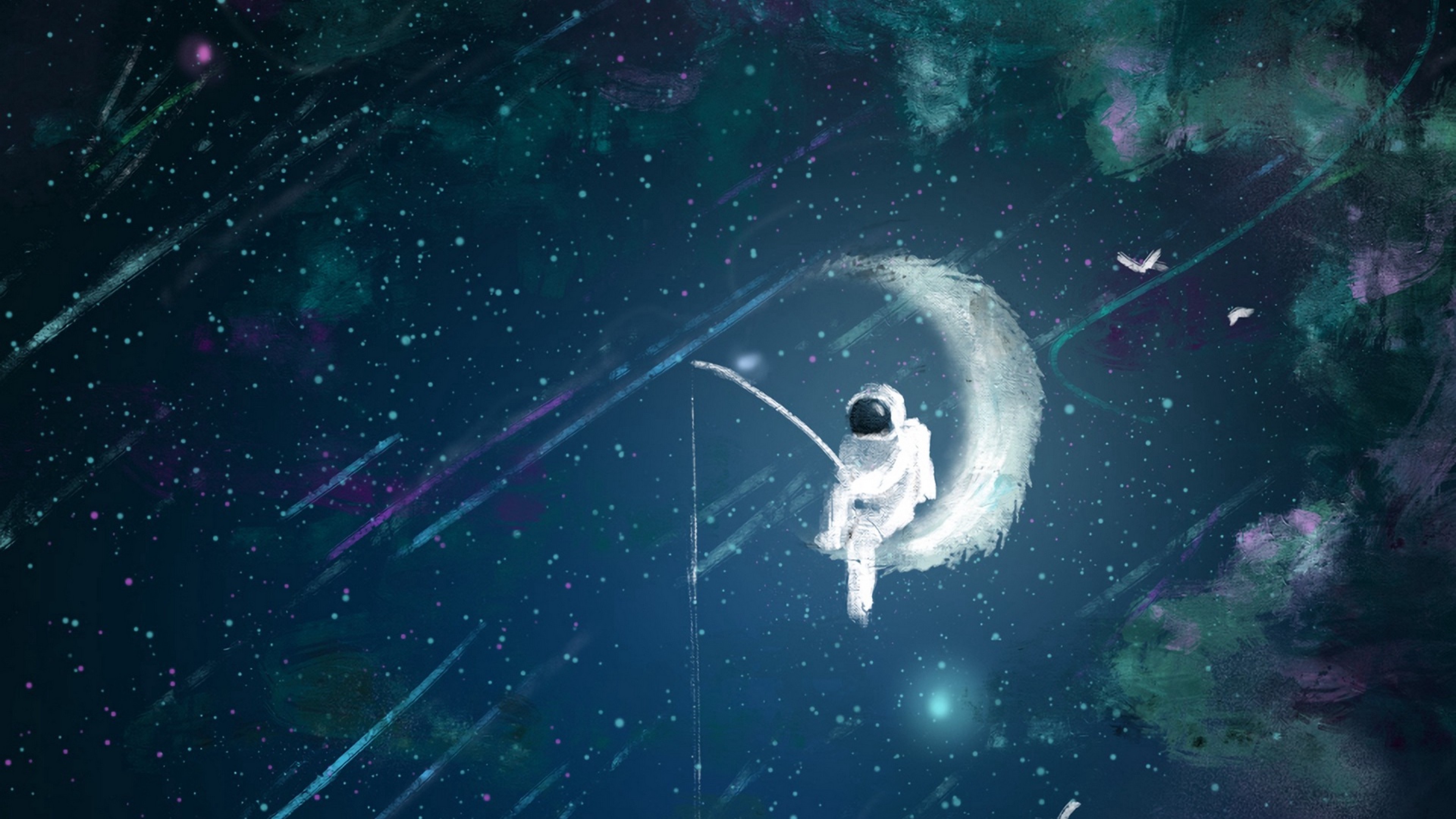 Wallpaper Astronaut, Moon, Fishing, Art - 2560x1440 Wallpaper - teahub.io