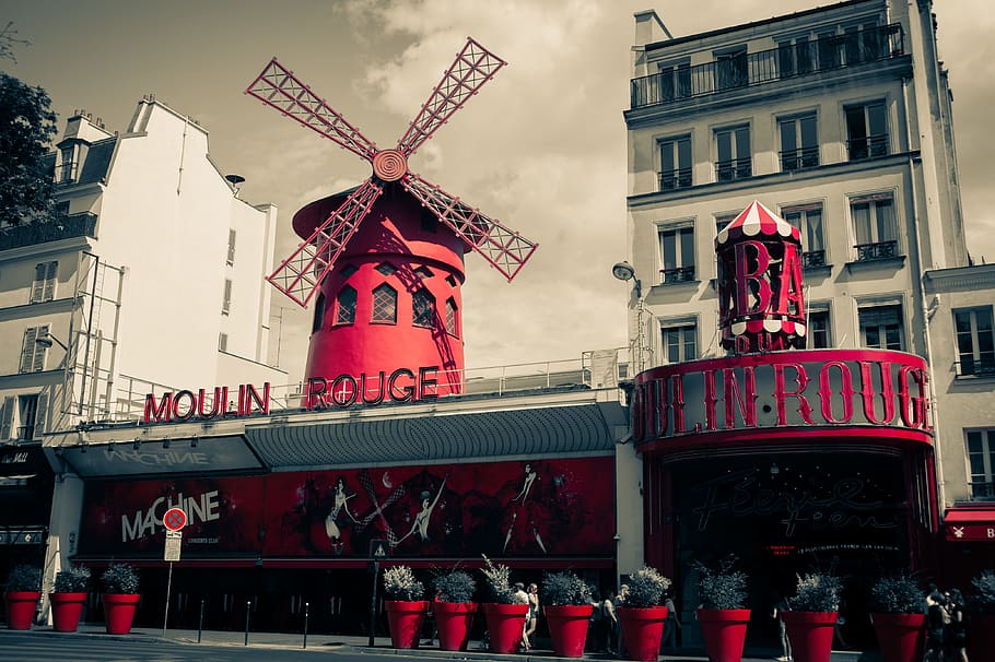 France, Paris, Street, Building, Architecture, Club, - Moulin Rouge ...