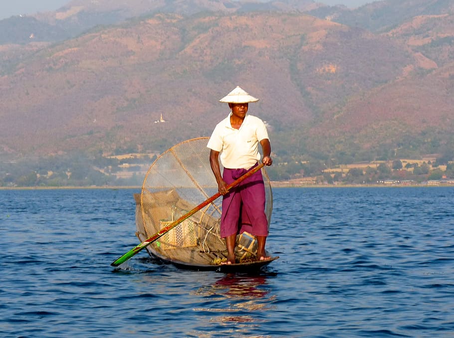 Man Riding On Boat, Fisherman, Burma, Fishing, Net, - Fisher Man ...