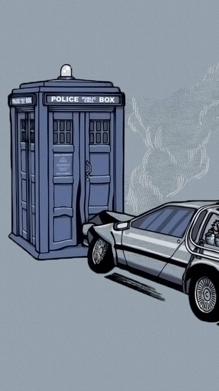 Delorean Crashing Into Tardis - 750x1334 Wallpaper - teahub.io