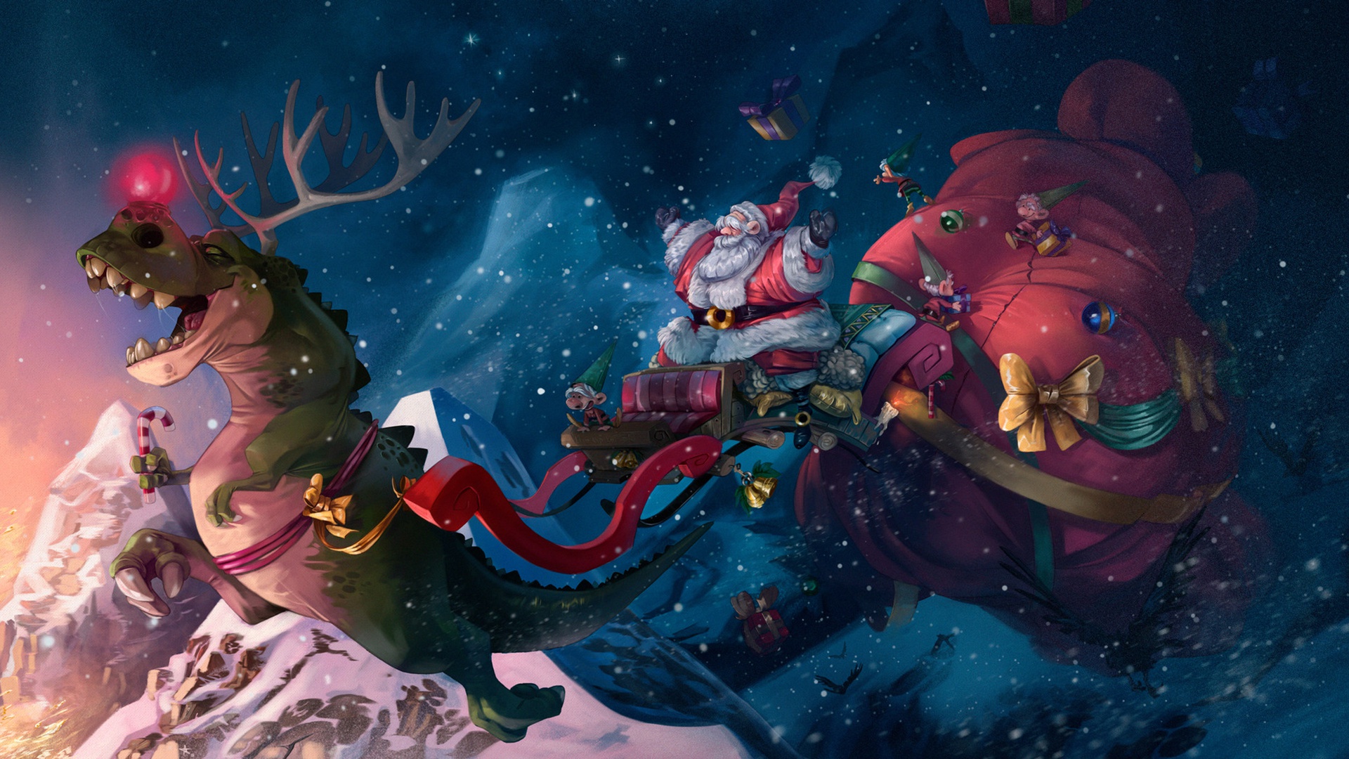 Wallpaper Of Christmas, Dinosaur, Santa, Tyrannosaurus - Dinosaur ...