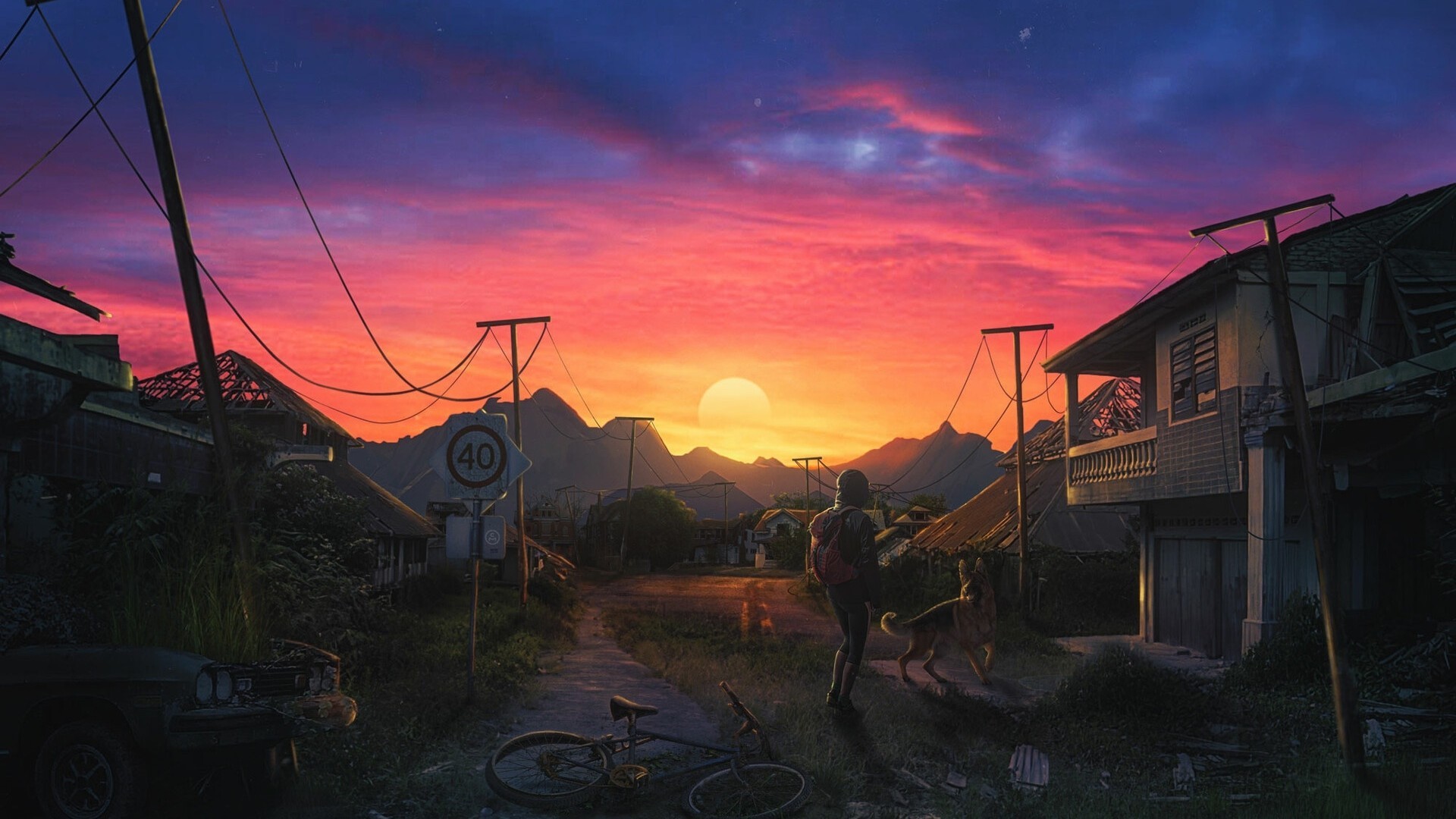 Fantasy Landscape, Post-apocalyptic, Sunset, Dog, Ruins - Fantasy Post ...