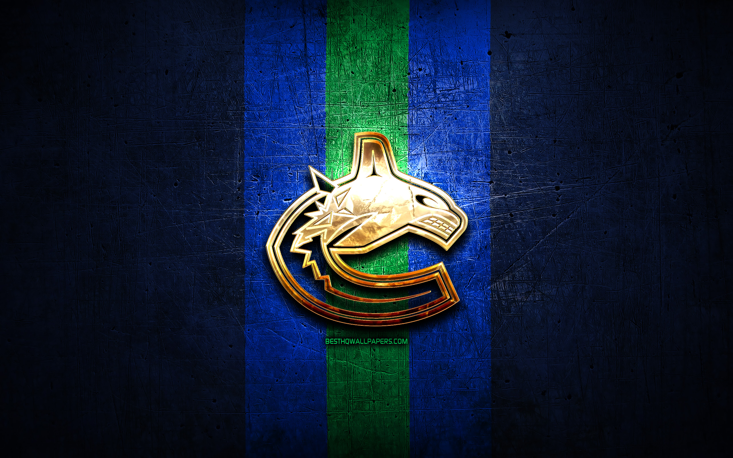 Vancouver Canucks, Golden Logo, Nhl, Blue Metal Background, - Vancouver ...