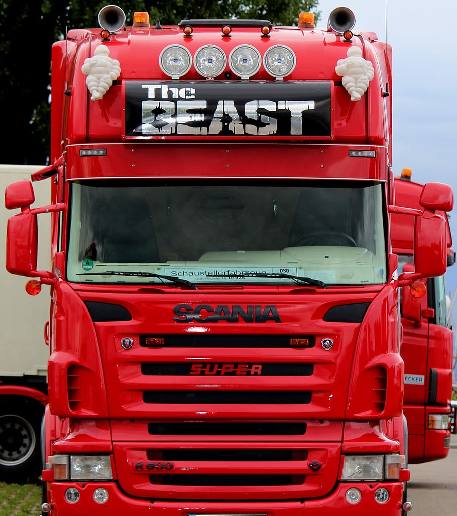 Red Scania Semi Truck, Front View, Vehicle, Transport, - Scania Hd ...