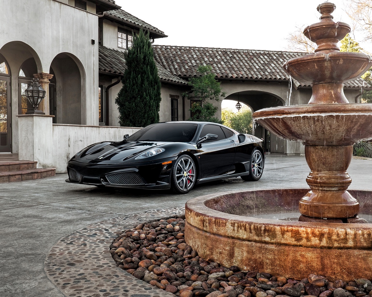 Wallpaper Ferrari, F430, Black, Side View, Fountain - Ferrari F430 ...