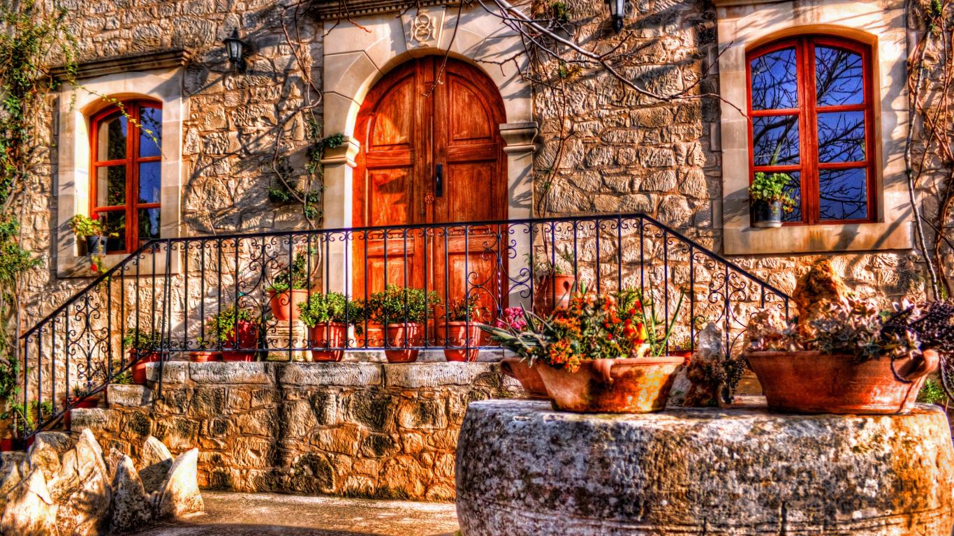 Architecture Window Red Flowers Nature Photography - 1366x768 Wallpaper ...
