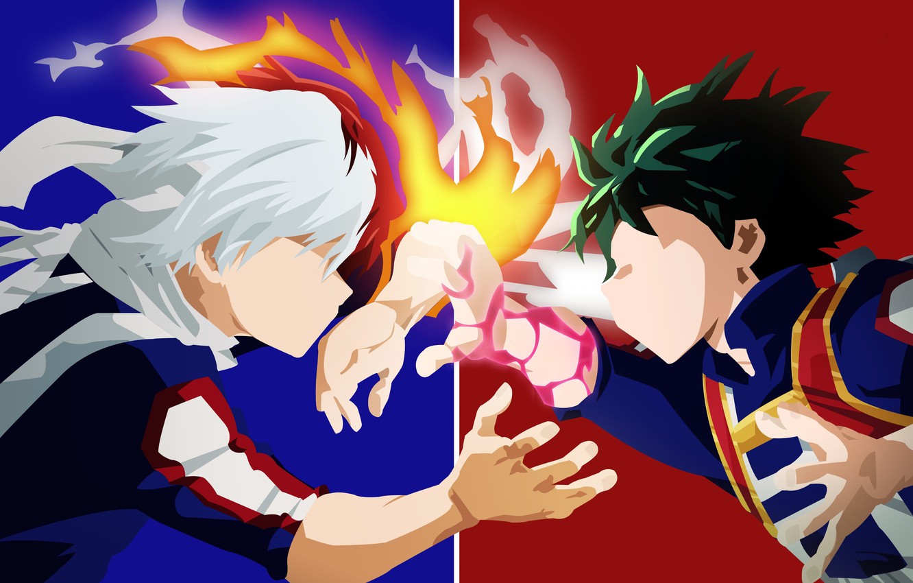 Photo Wallpaper Green, Fire, Red, Flame, Ice, Blue, - Shouto Todoroki ...