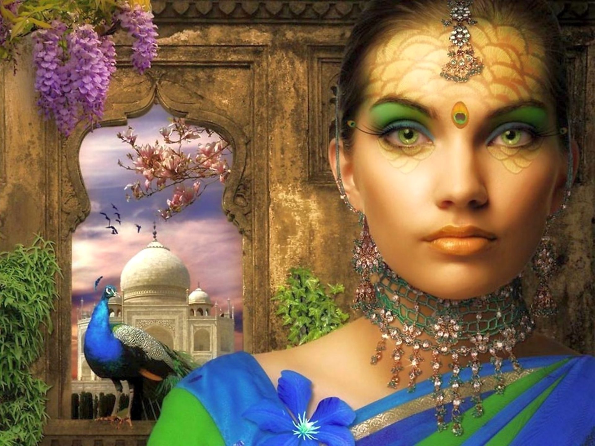 Girl, Decoration, Peacock, Window, The Taj Mahal, Flowers, - Peacock ...
