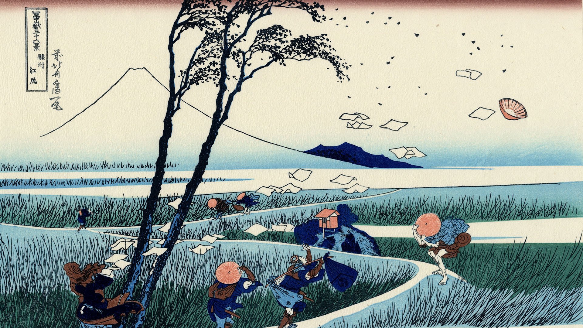 Hokusai Travellers Caught In A Sudden Breeze - 1920x1080 Wallpaper ...