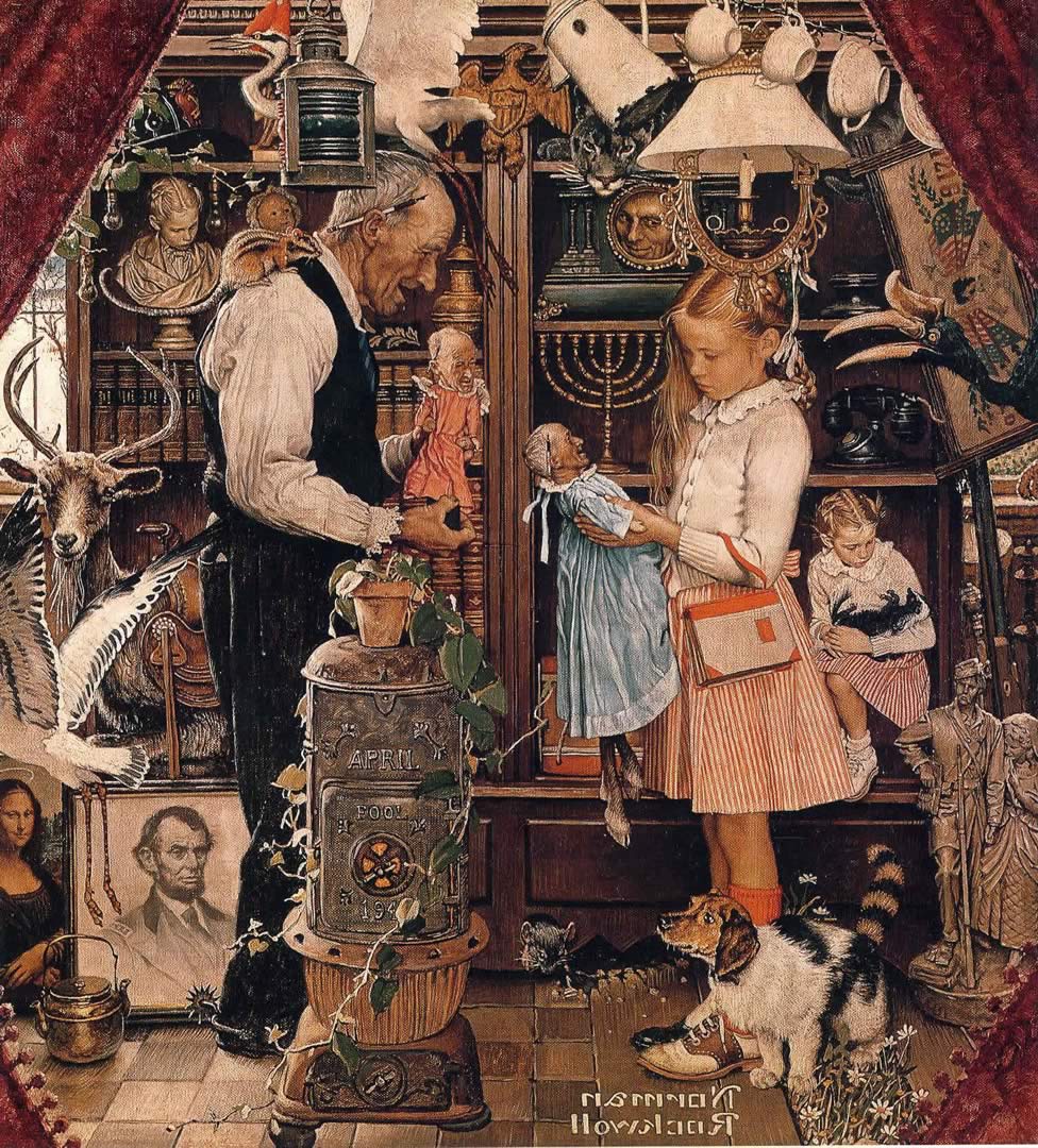 April Fool Girl And Shopkeeper - Norman Rockwell April Fool Cover ...