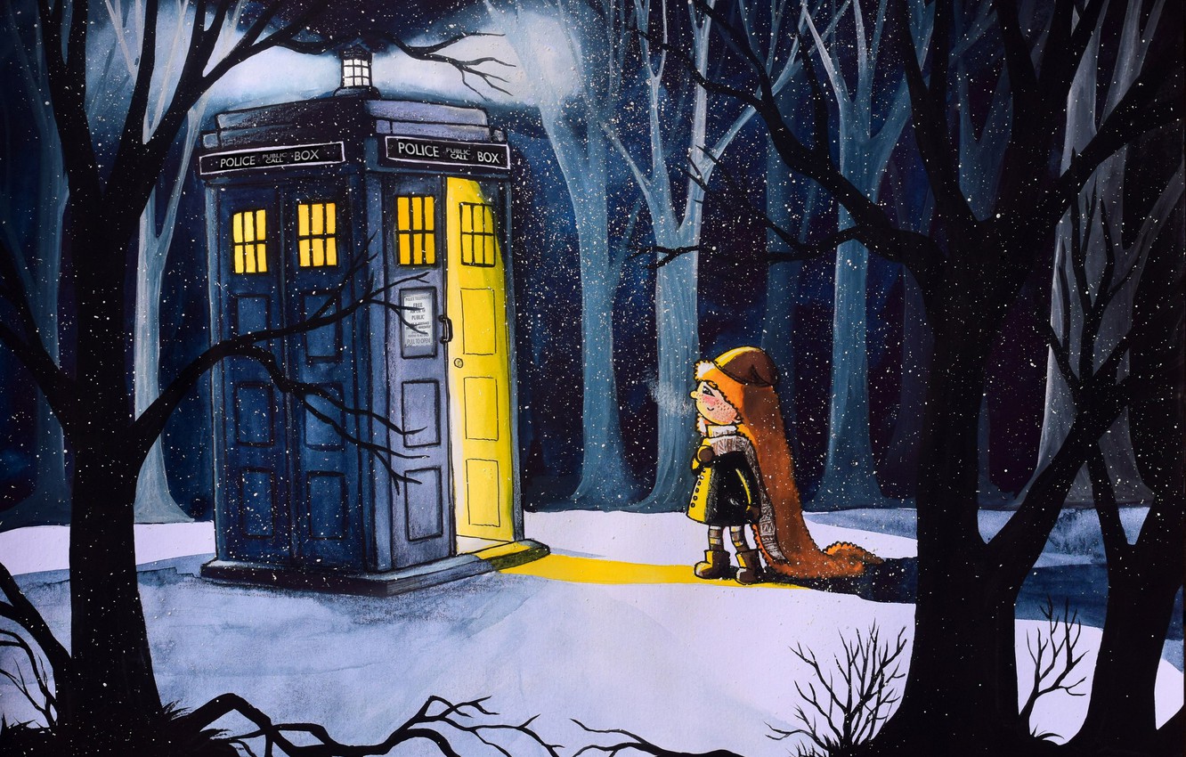 Photo Wallpaper Winter, Forest, Snow, Figure, Winter, - Tardis In The ...
