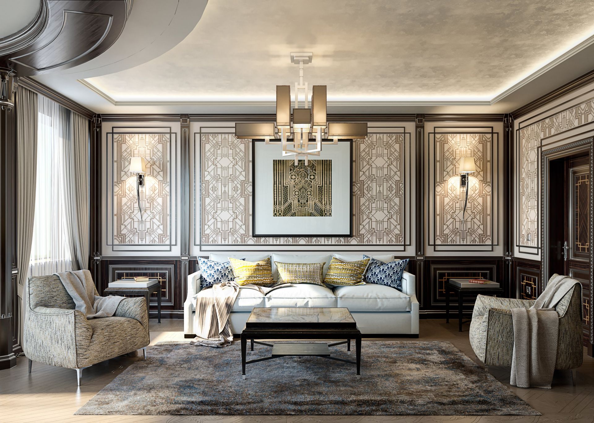 Neoclassical Style Living Room - Living Room - 1920x1368 Wallpaper ...