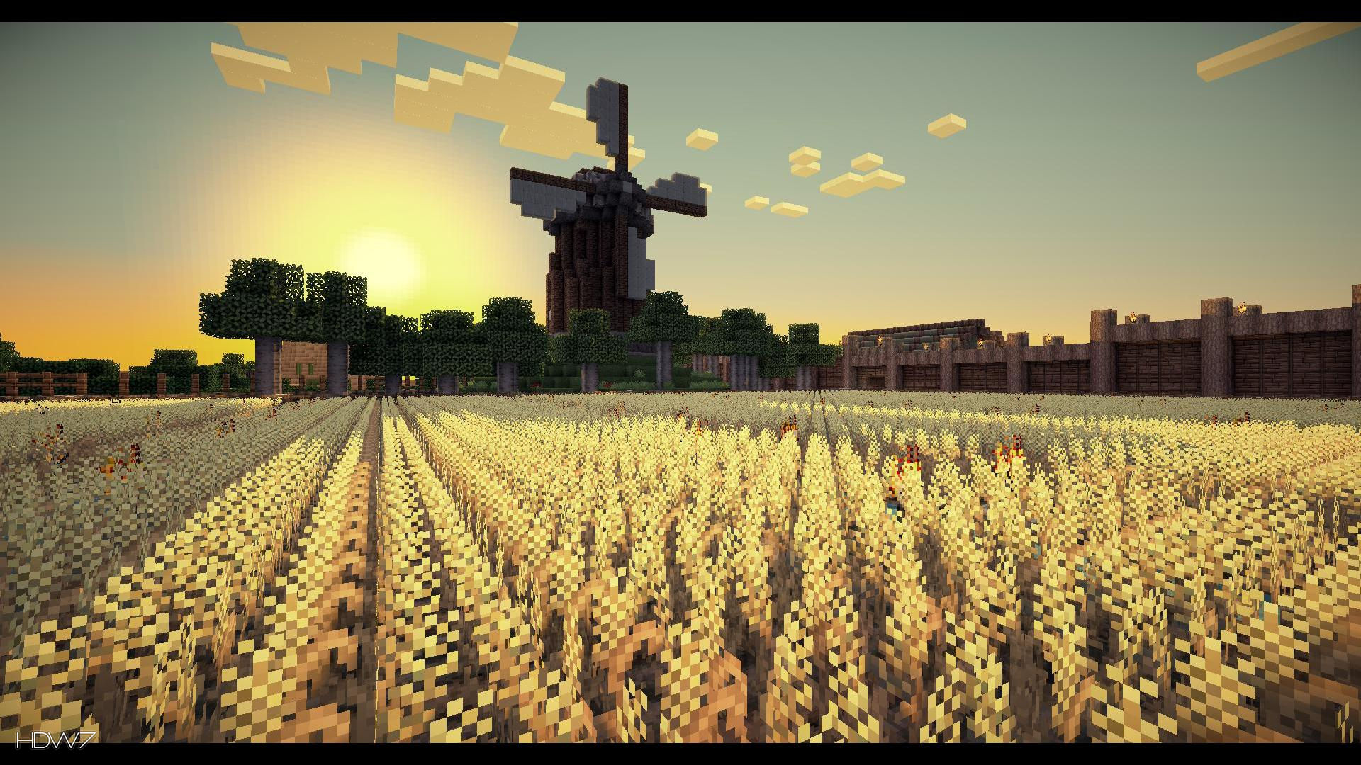 Minecraft Pixelated Windmill Widescreen Hd Wallpaper - Minecraft Shader ...