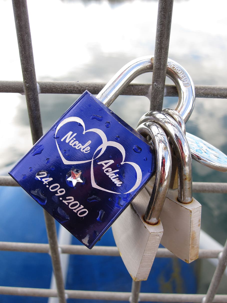 Three Padlocks On Cage, Snap Lock, Love, Symbol, Connectedness ...