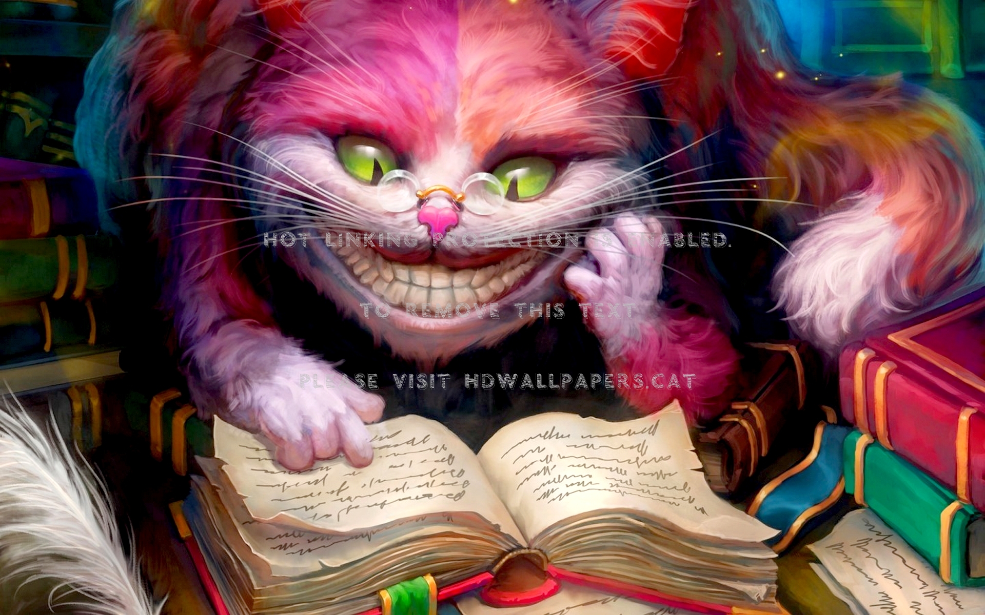Professor Kitty Scholar Cat Glasses Books - Cheshire Cat Reading A Book ...